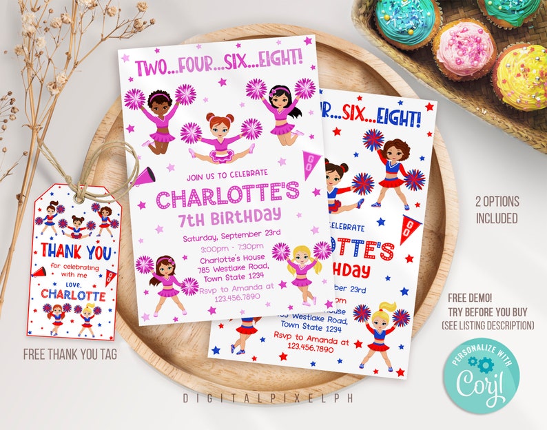 EDITABLE Cheerleader Birthday Invitation, Cheerleader Birthday Invite ...