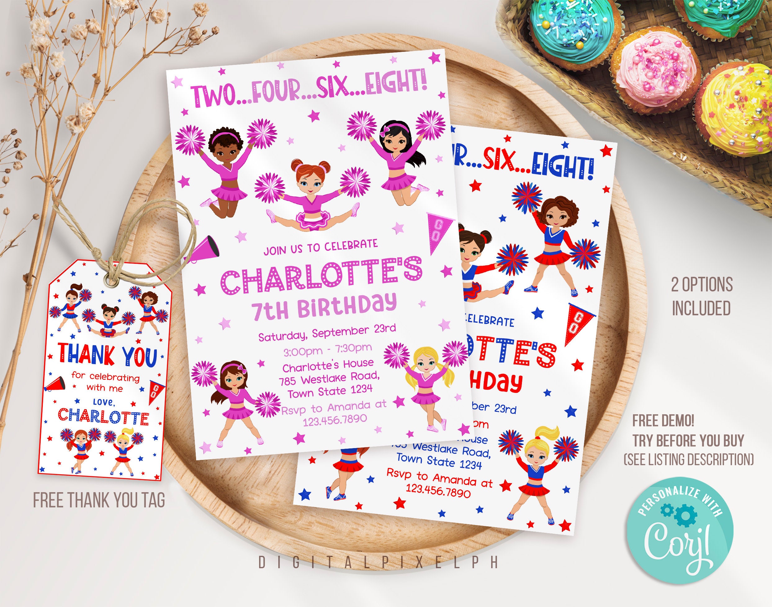 EDITABLE Cheerleader Birthday Invitation, Cheerleader Birthday Invite ...