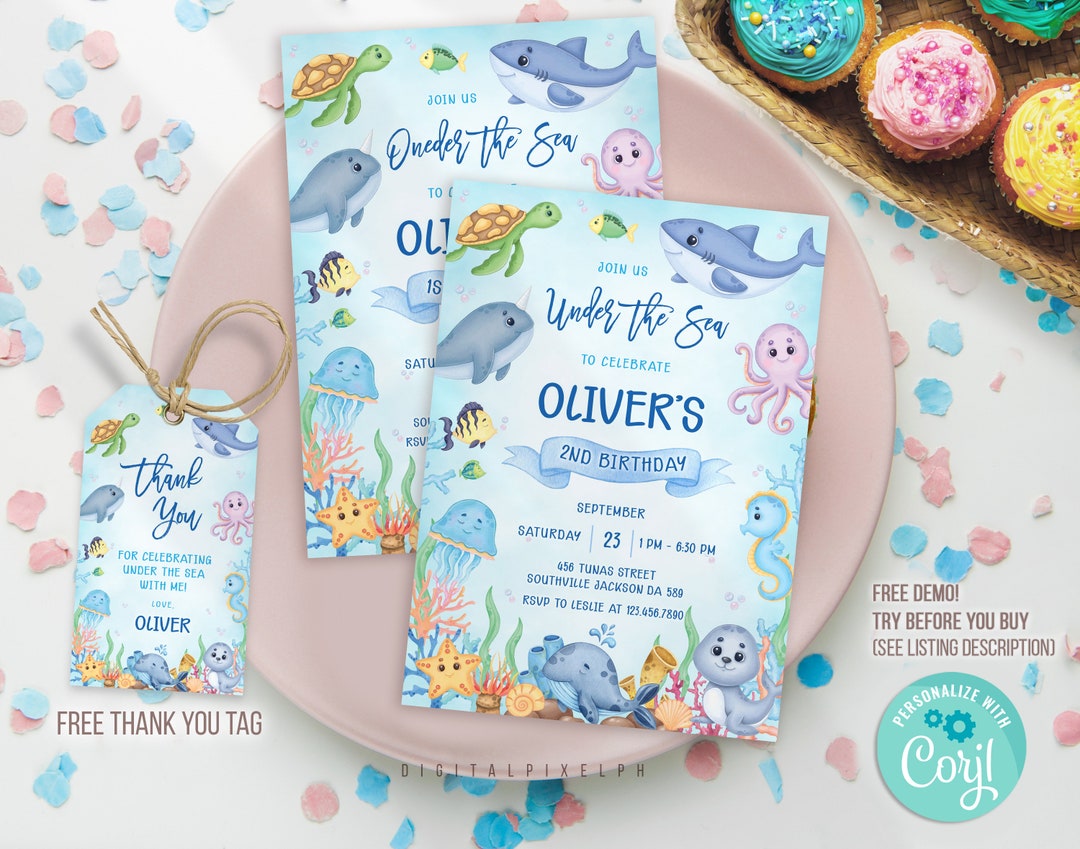 Editable Under the Sea Birthday Invitation, Editable Ocean Animals ...