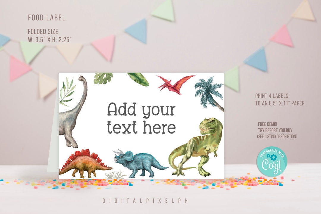 Editable Dinosaur Food Label, Dinosaur Birthday Party Food Tent Cards ...