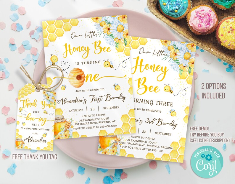 Bee Birthday Invitation Bee Birthday Invite Honey Bee - Etsy