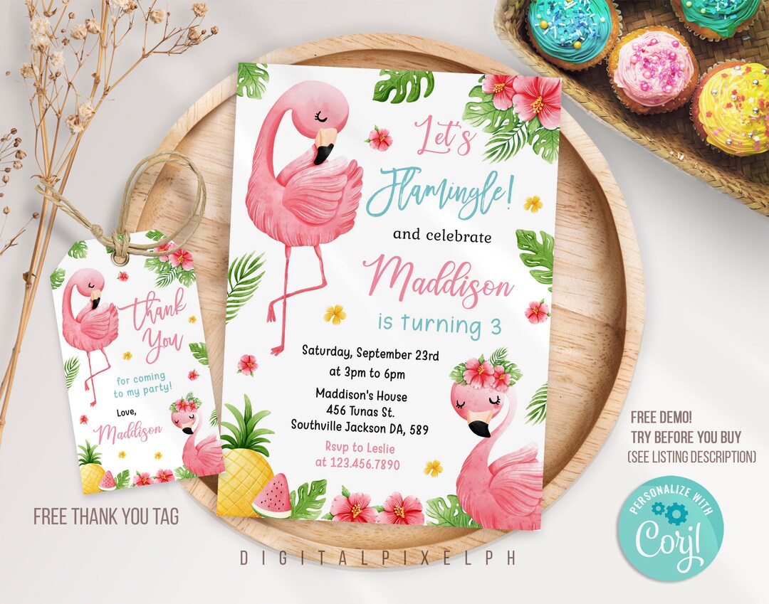 Editable Flamingo Birthday Invitation Template, Flamingle Invitation ...