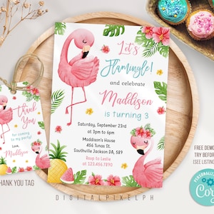 Editable Flamingo Birthday Invitation Template, Flamingle Invitation ...