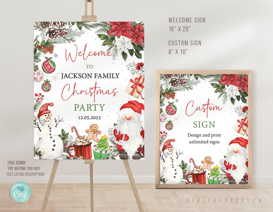 Editable Christmas Party Welcome Sign Template, Christmas Party Custom ...