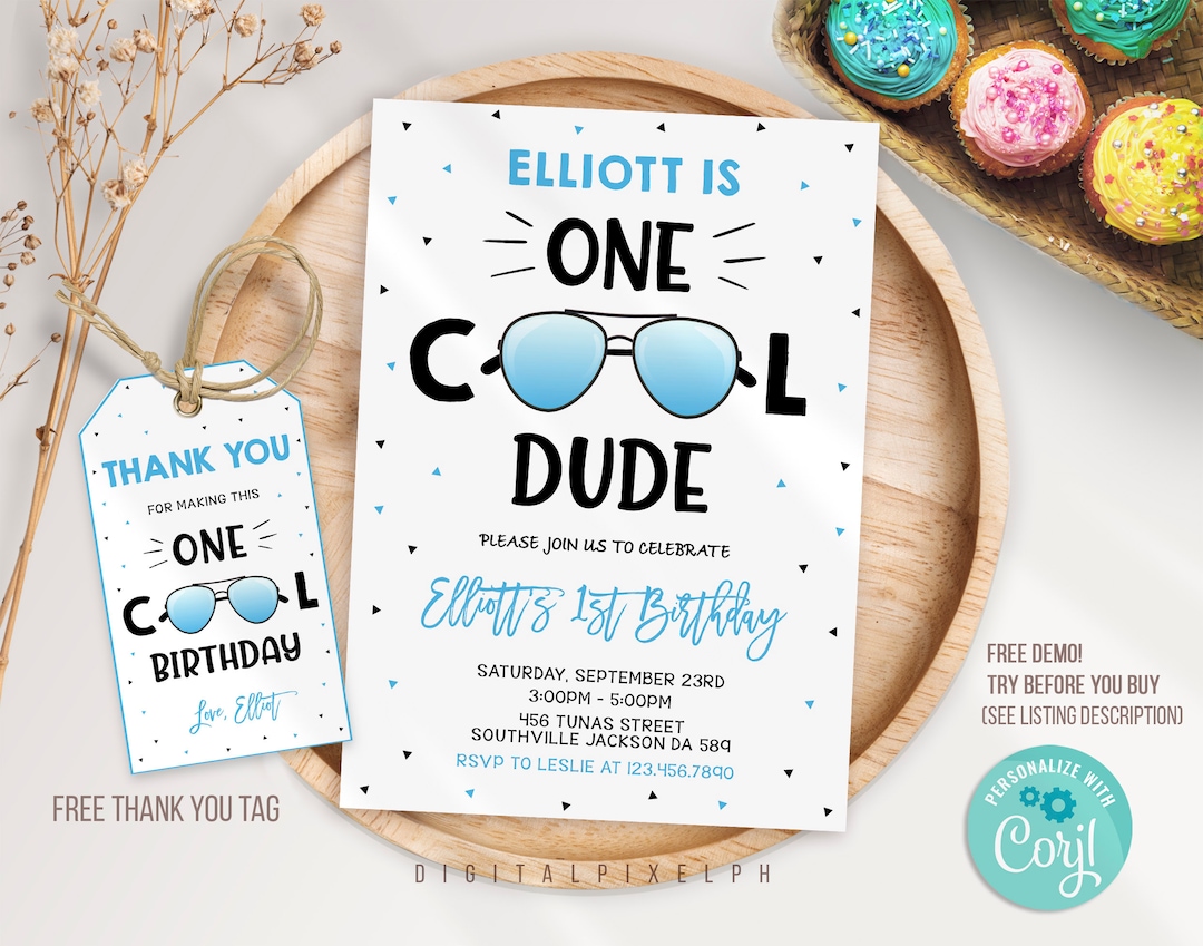 EDITABLE One Cool Dude Invitation, Cool Dude Invite, One Cool Dude ...