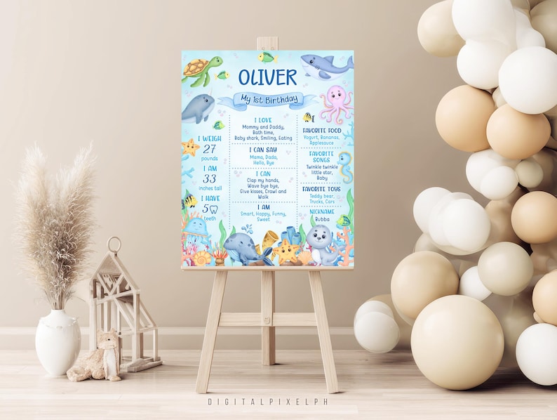Editable Under the Sea Birthday Milestone Poster (digital Download ...