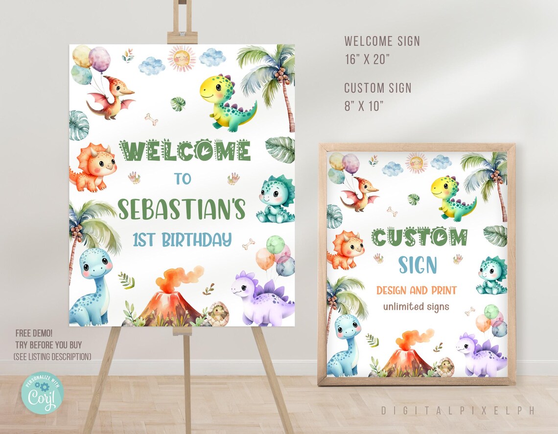 Editable Dinosaur Birthday Welcome Sign Template (digital Download) - Etsy