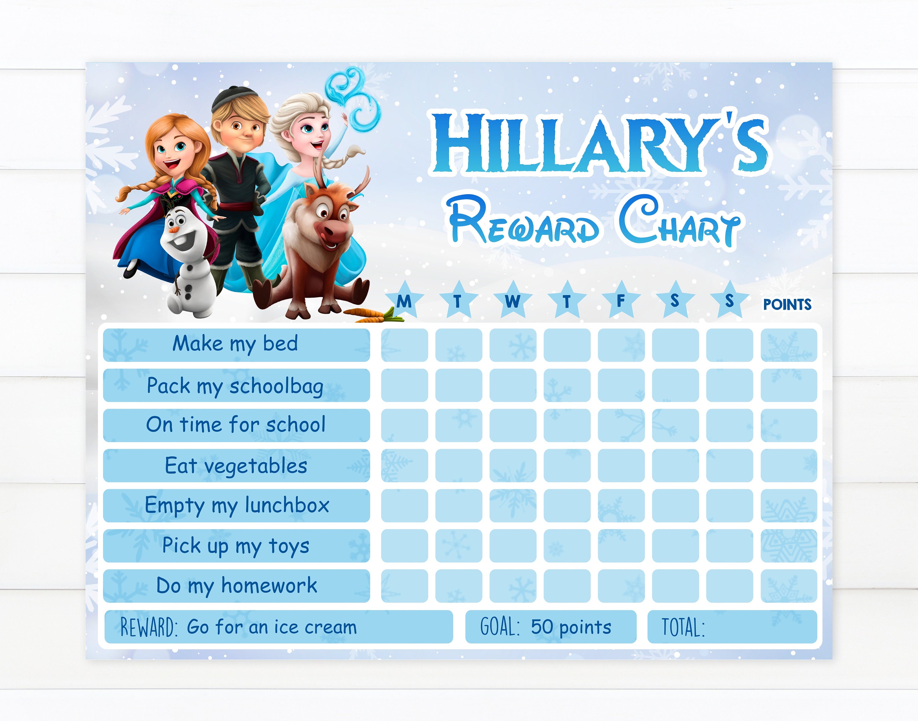 Frozen Reward Chart Printable Frozen Chart Daily Routine | Etsy