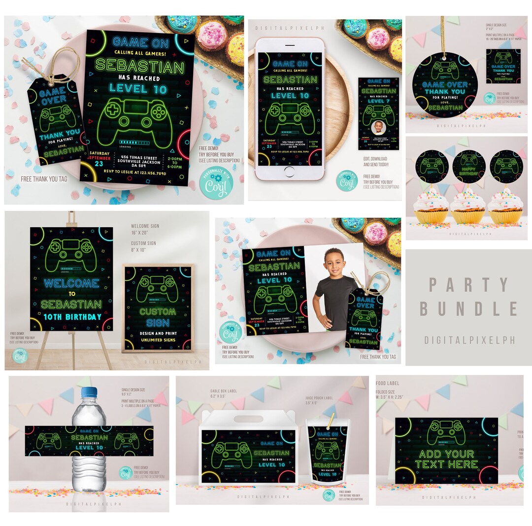 Editable Video Game Birthday Invitation Bundle Template, Video Game ...