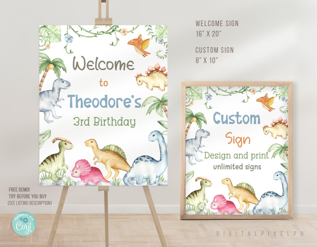 Editable Dinosaur Birthday Welcome Sign Template, Dinosaur Birthday ...