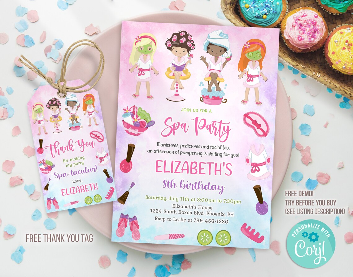 Spa Party Birthday Invitation Template Printable Spa Party - Etsy