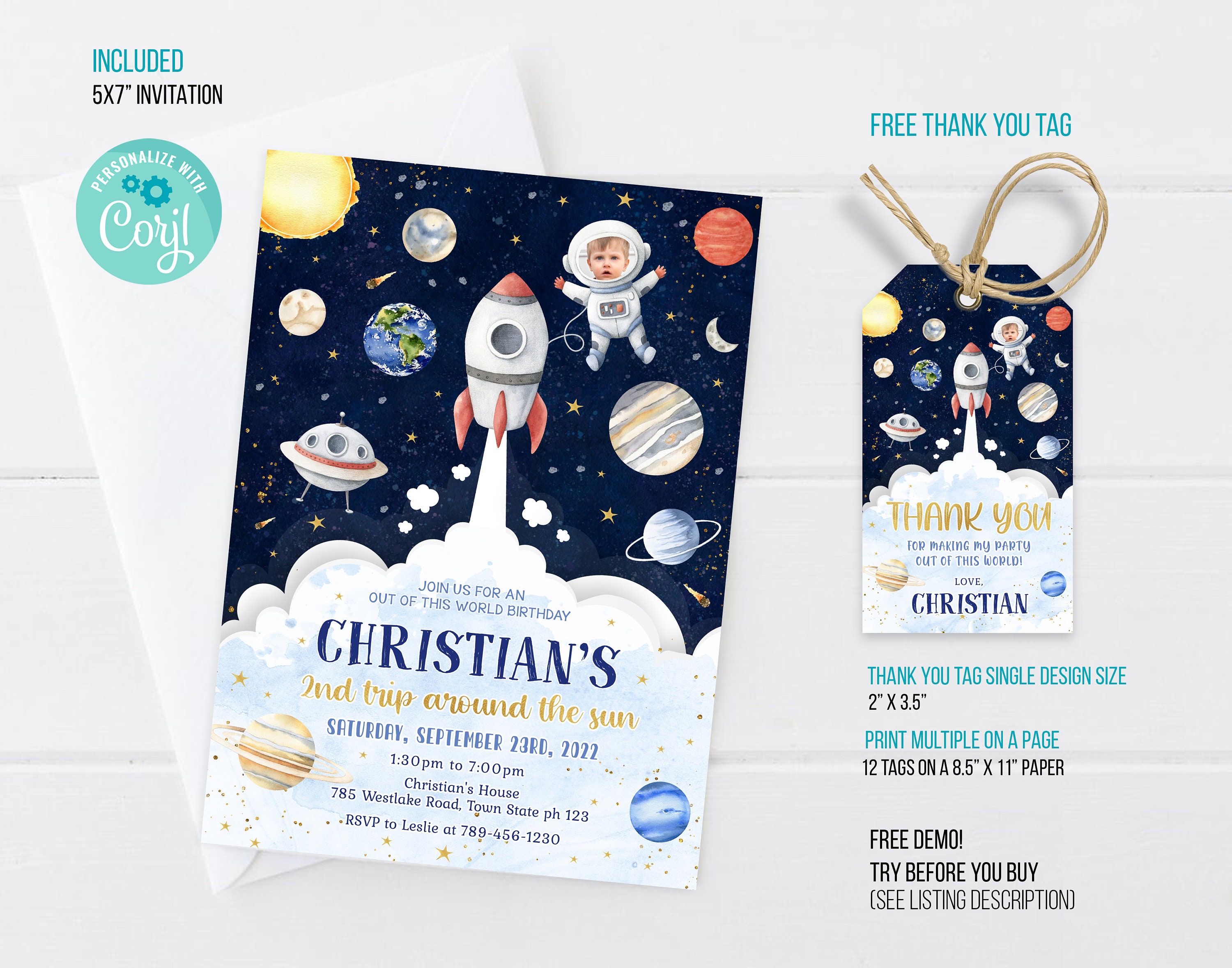 Outer Space Birthday Invitation Template Planets Rocket Ship - Etsy UK