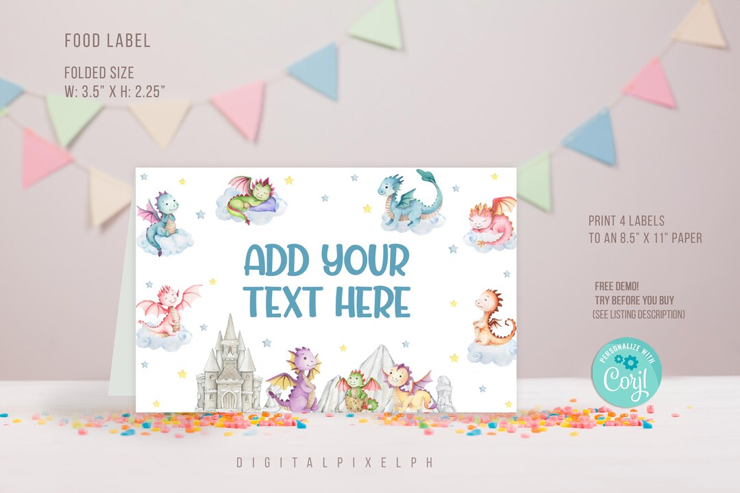 Editable Dragon Food Label, Dragon Birthday Party Food Tent Cards ...