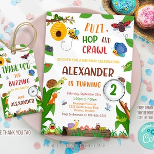 Insect Birthday Invitation, Bugs Birthday Invitation, Insect Thank You ...