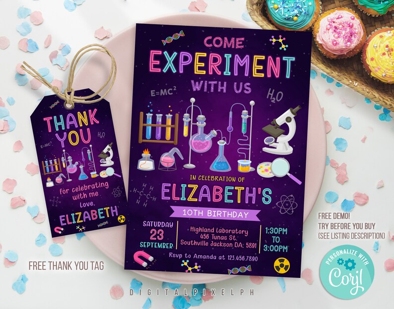 Editable Mad Science Experiment Birthday Invitation, Science Experiment ...