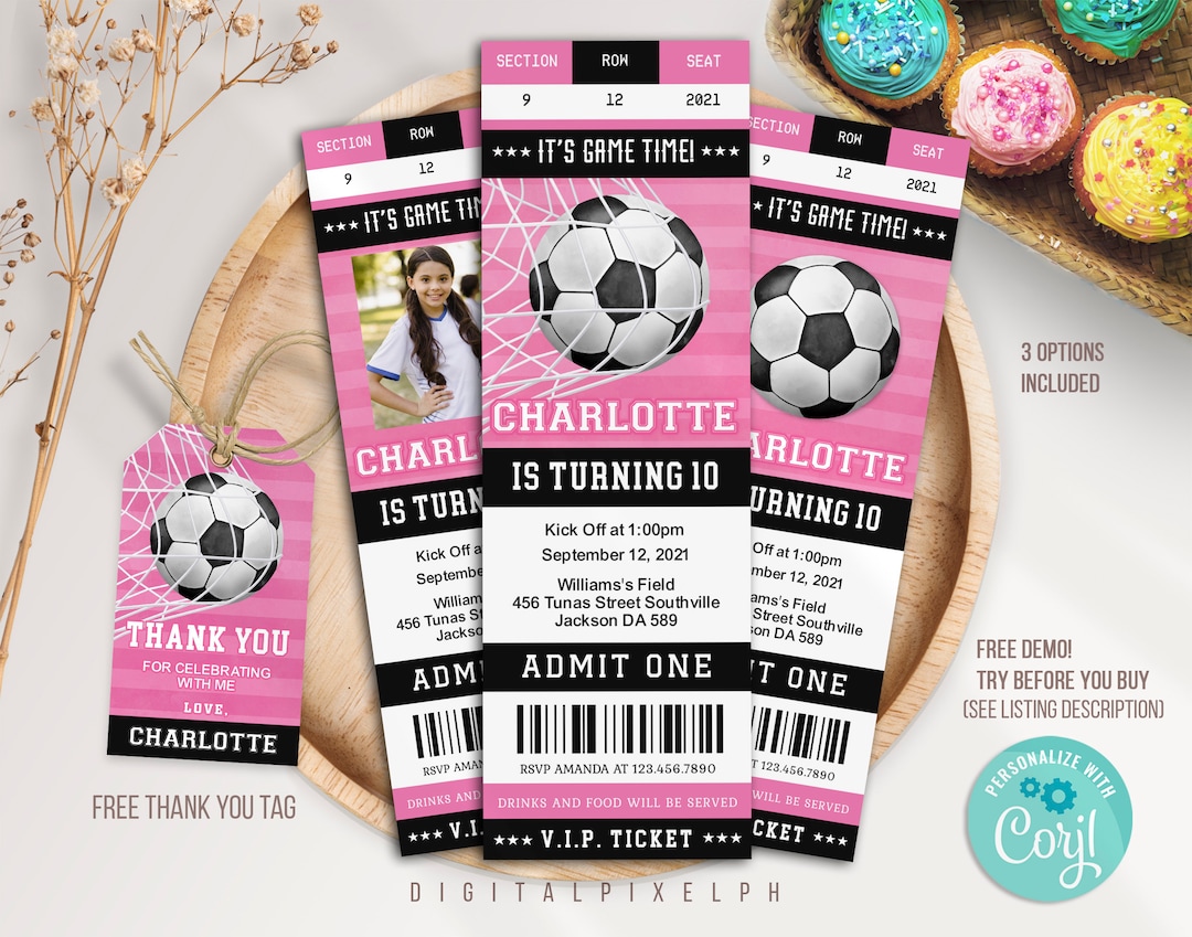 Editable Soccer Ticket Birthday Invitation Template, Soccer Invitation ...