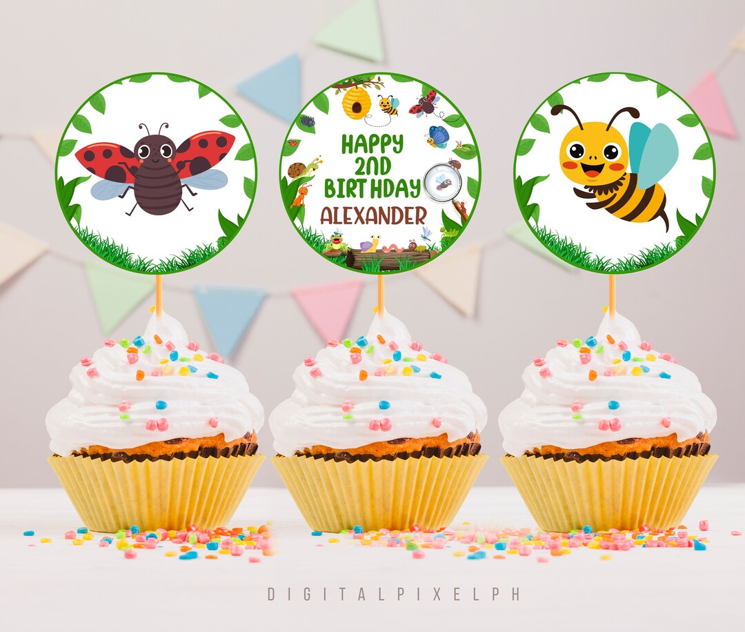 Insects Birthday Party Cupcake Toppers, Insects Cupcake Toppers, Insect ...