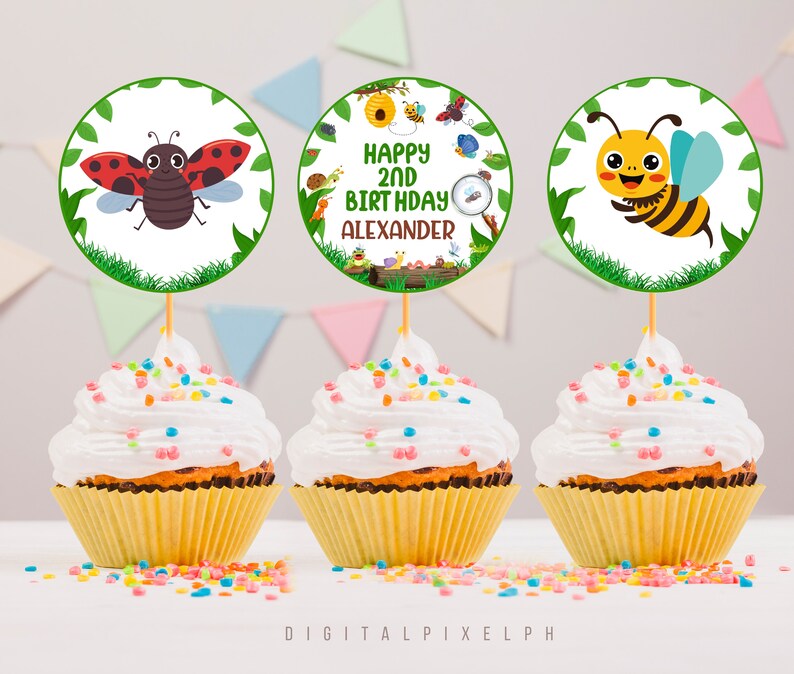 Insects Birthday Party Cupcake Toppers, Insects Cupcake Toppers, Insect ...