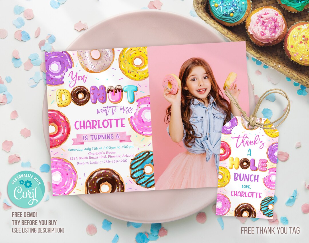 Donut Birthday Party Invitation Template With Photo, Donut Birthday ...