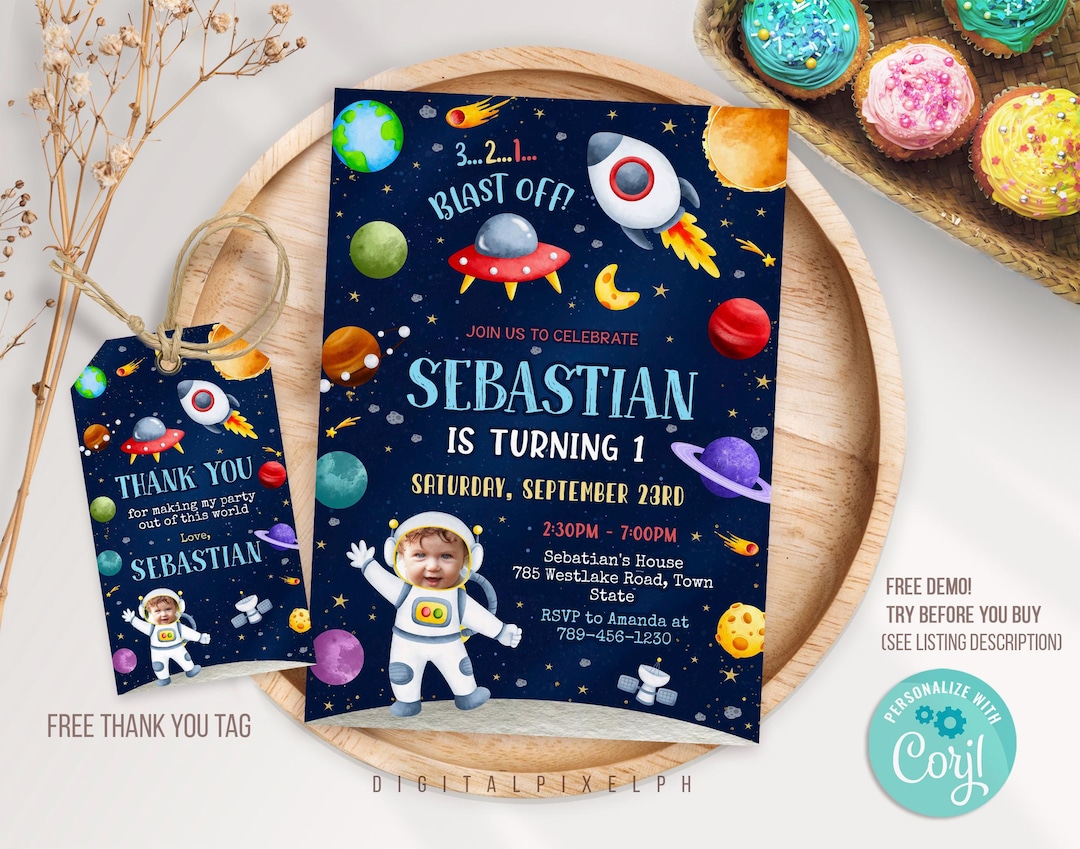 Editable Outer Space Birthday Invitation Template, Planets Rocket Ship ...