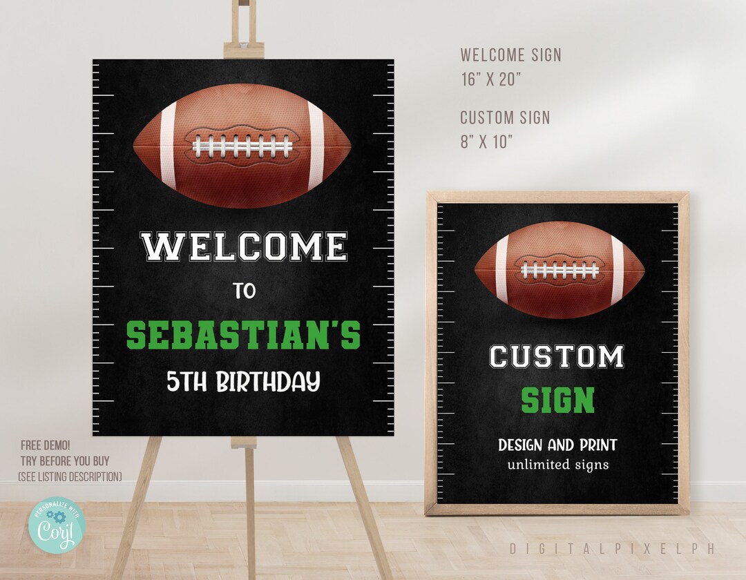 Editable Football Birthday Welcome Sign Template, Football Custom Sign ...