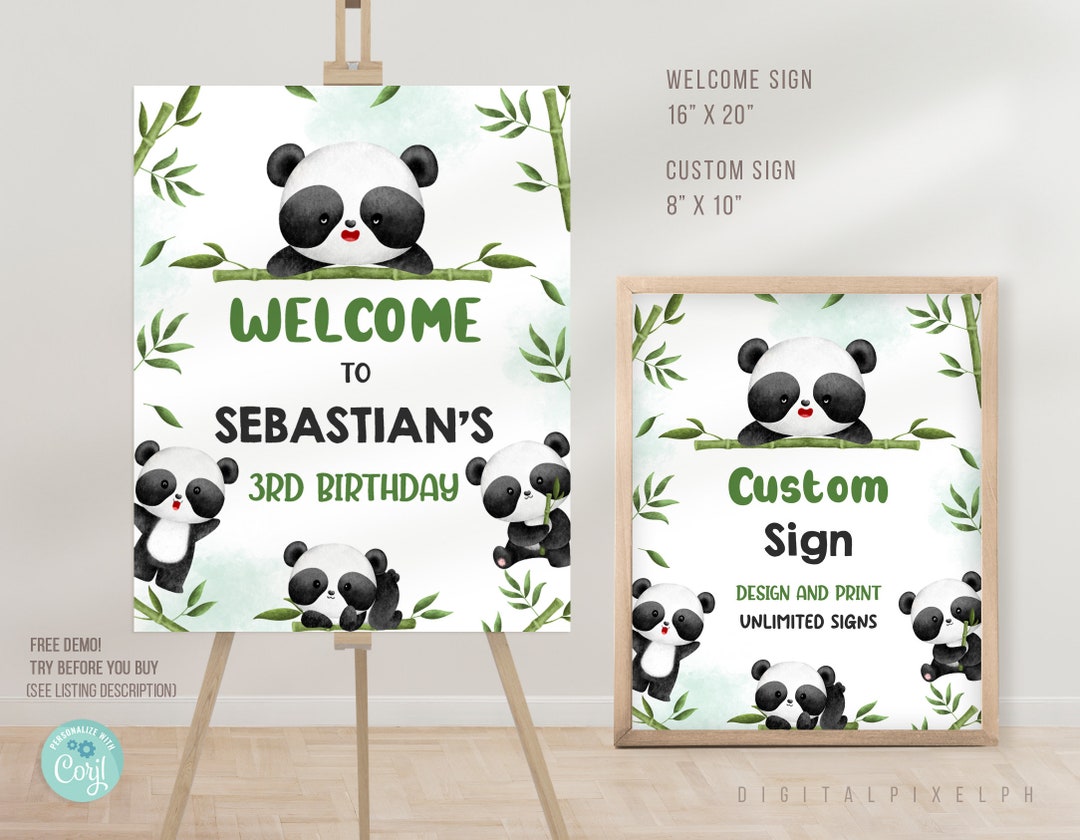 Editable Panda Birthday Party Welcome Sign Template, Panda Birthday ...
