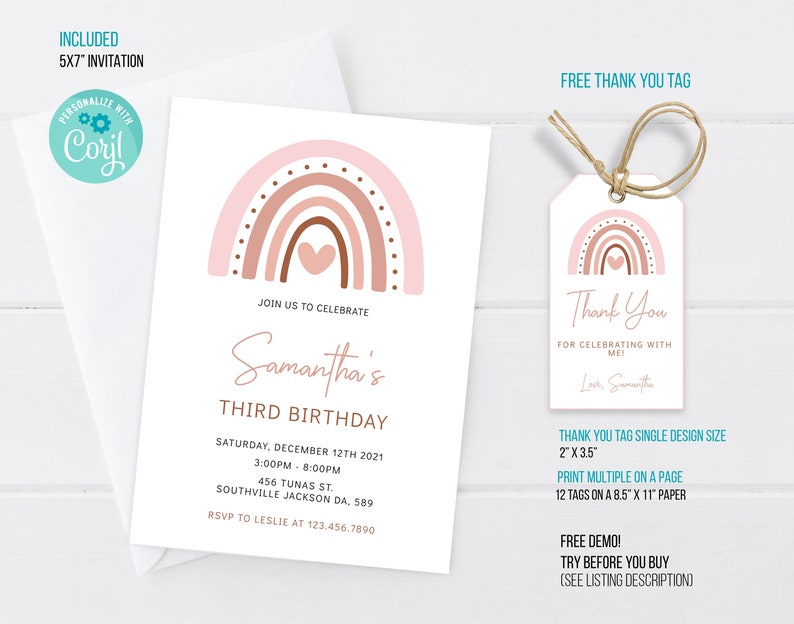 Editable Boho Rainbow Birthday Invitation Rainbow Invitation - Etsy