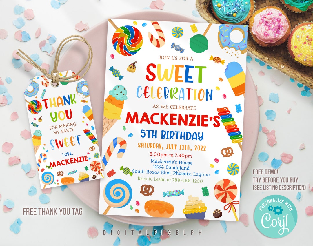 Sweets Candy Invitation, Sweet Candy Birthday Invitation, Sweet ...