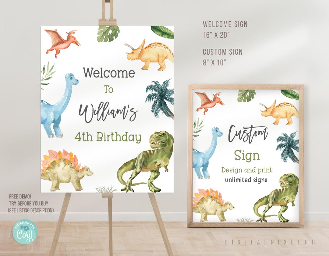 Editable Dinosaur Birthday Welcome Sign Template, Dinosaur Birthday ...