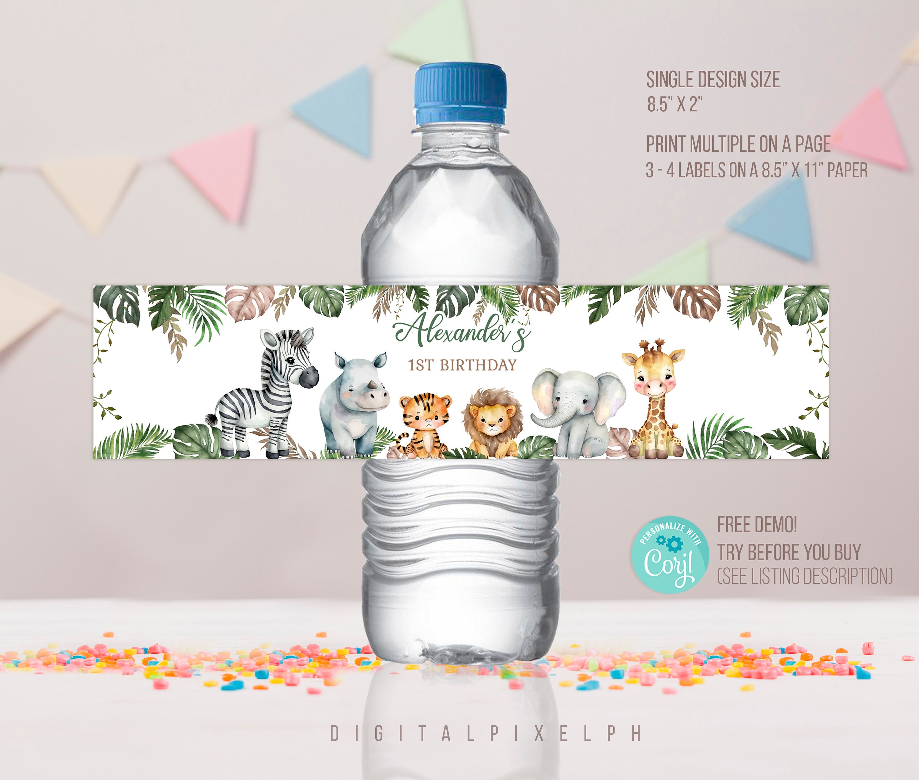 Editable Safari Water Bottle Label, Safari Label, Safari Animals Water ...