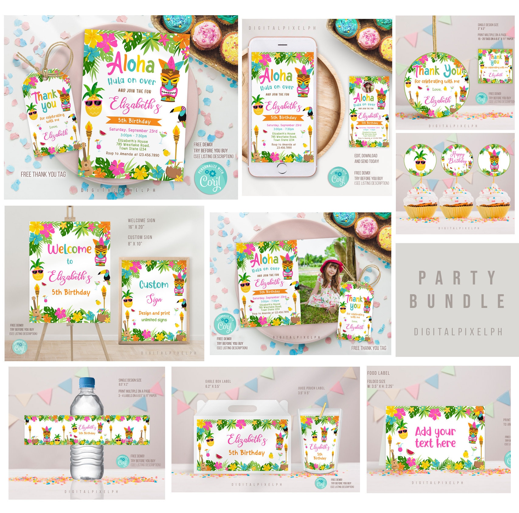 Editable Hawaiian Luau Invitation Bundle Template, Hawaiian Luau ...