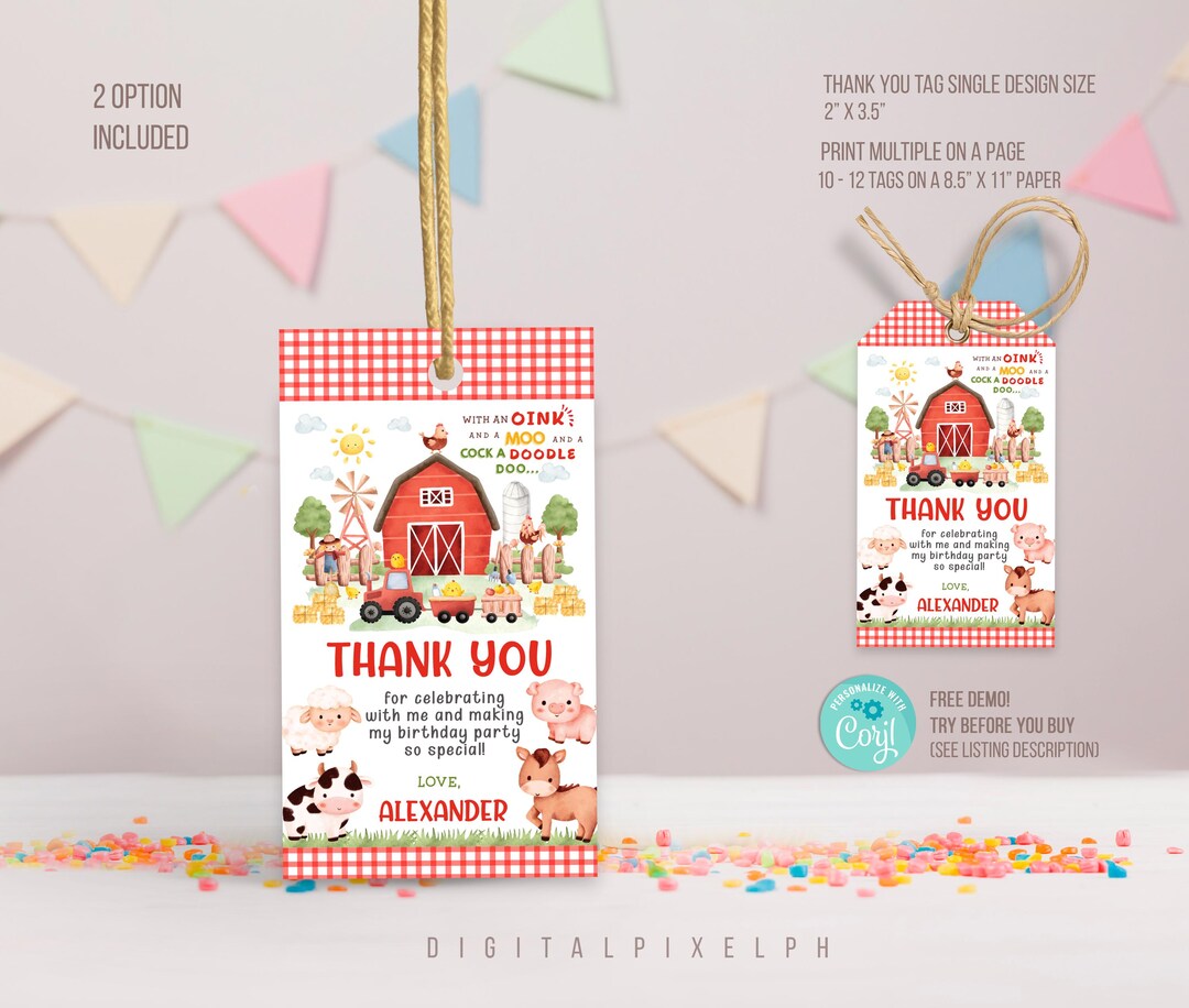 Editable Farm Thank You Tags, Farm Favor Tags, Farm Thank You Tags ...