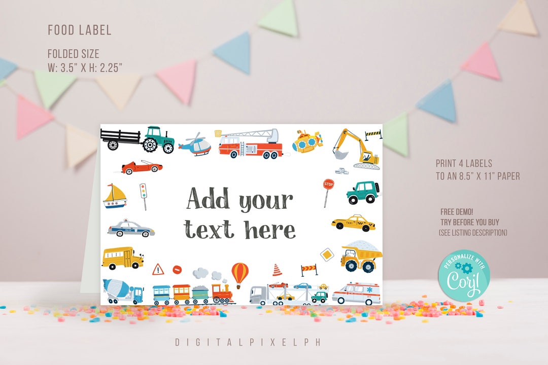 Editable Transportation Food Label, Transportation Vehicle Food Tent ...