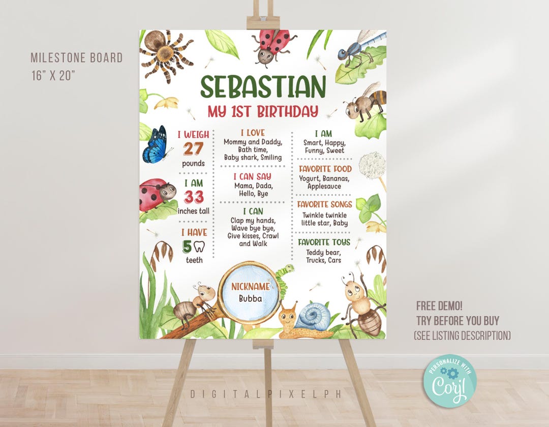 Editable Insect Milestone Poster Template, Bugs Milestone Board, Insect ...
