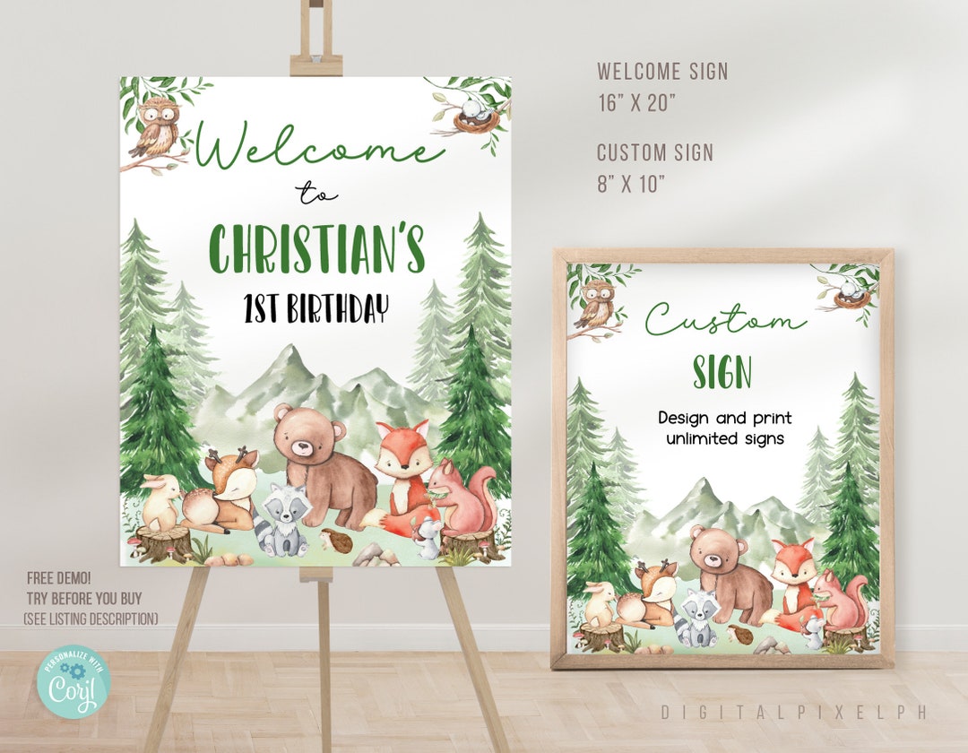 Editable Woodland Birthday Welcome Sign Template Woodland - Etsy