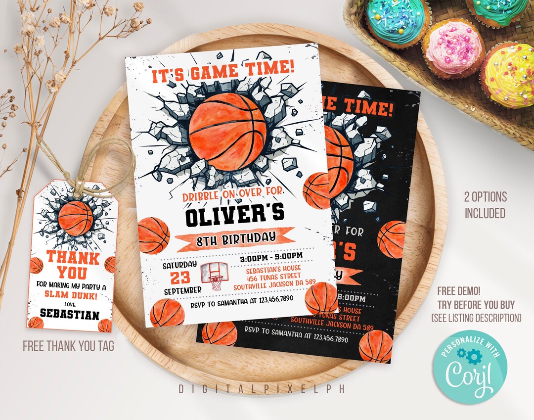 Editable Basketball Birthday Invitation Template, Basketball Birthday ...