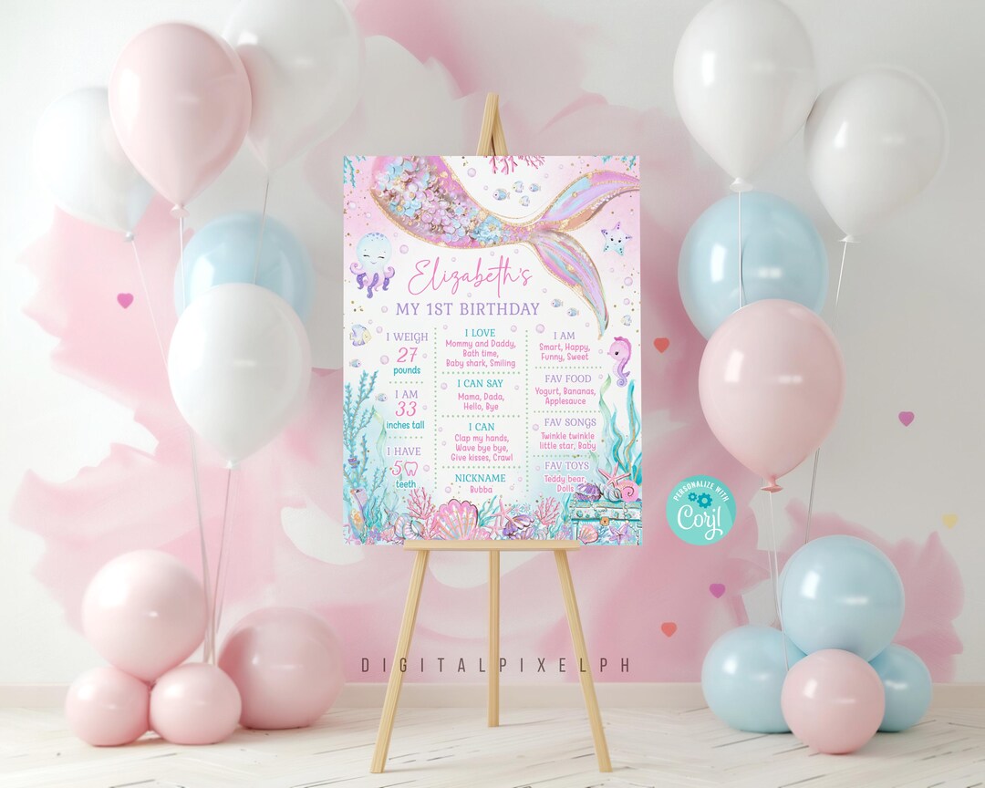 Mermaid Milestone Poster Template, Mermaid Milestone Board Poster ...