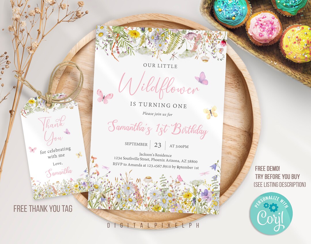 Editable Wildflower Birthday Party Invitation Template, Wildflower ...