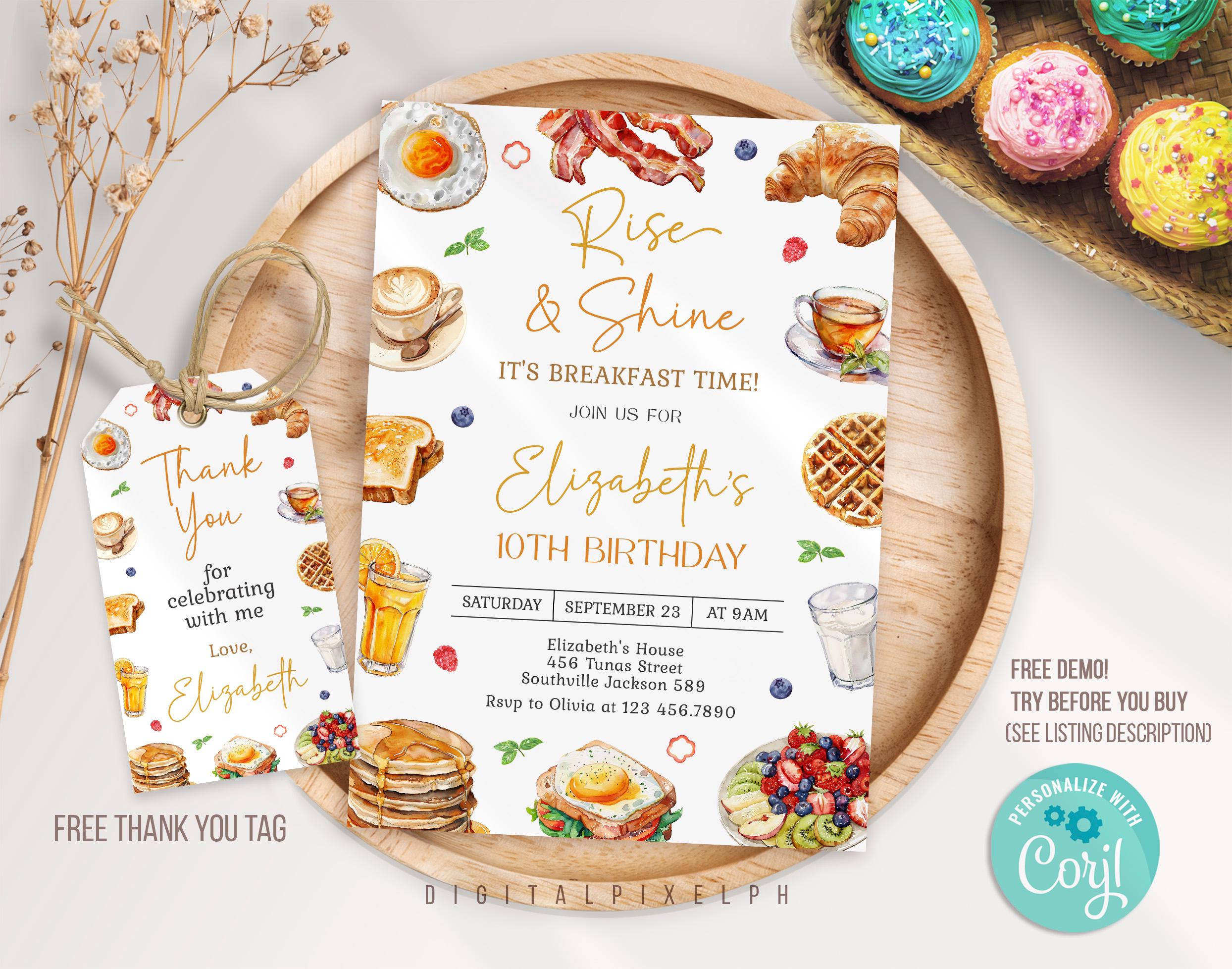 Editable Breakfast Birthday Invitation Template, Brunch Theme (digital ...