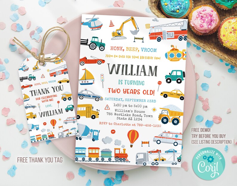 Transportation Birthday Invitation Template Transportation - Etsy