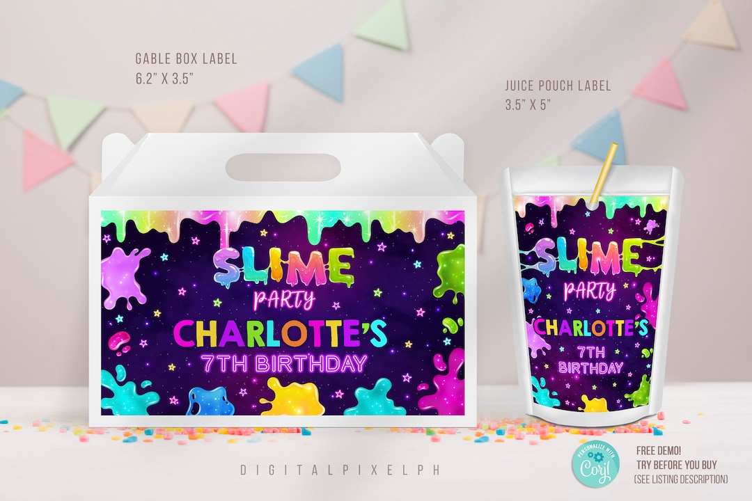 Editable Slime Party Capri Sun Labels, Slime Party Juice Labels, Slime ...