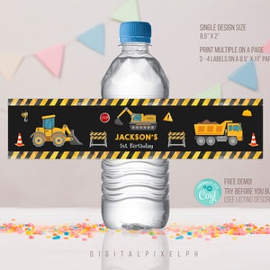 Editable Construction Birthday Water Bottle Label, Construction Label ...