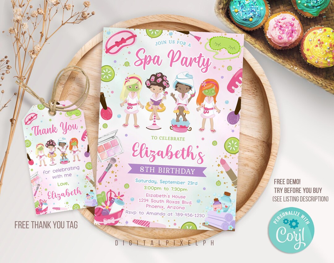 Editable Spa Party Birthday Invitation Template Printable, Spa Party ...