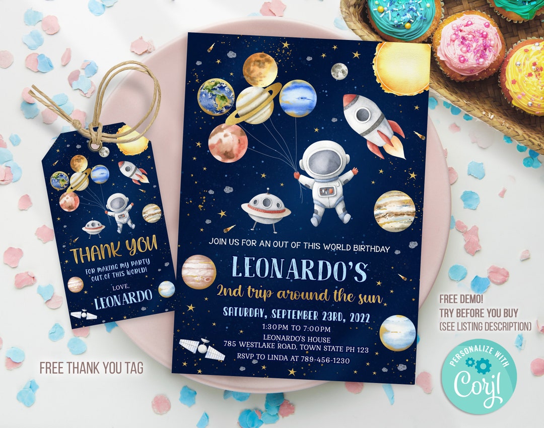 Outer Space Birthday Invitation Template Planets Rocket Ship - Etsy