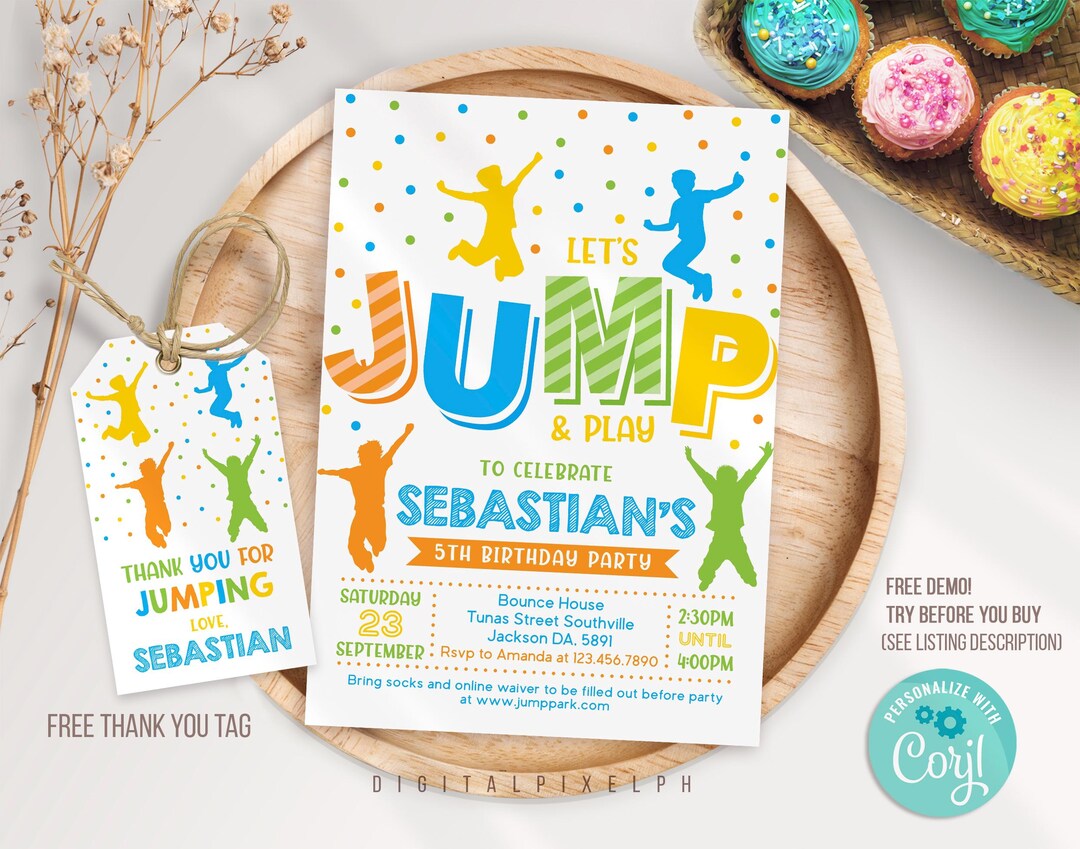 Editable Jump Birthday Invitation Template, Jump Birthday Invitation ...