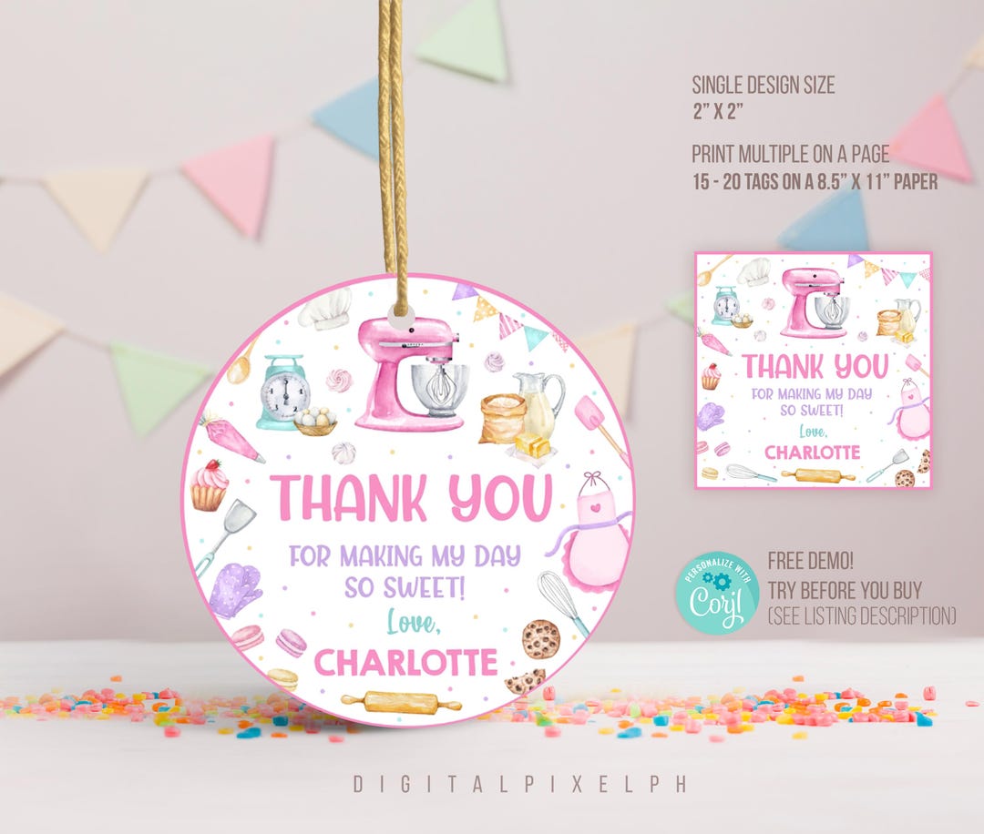 Editable Baking Round Thank You Tags Template, Baking Sticker, Baking ...
