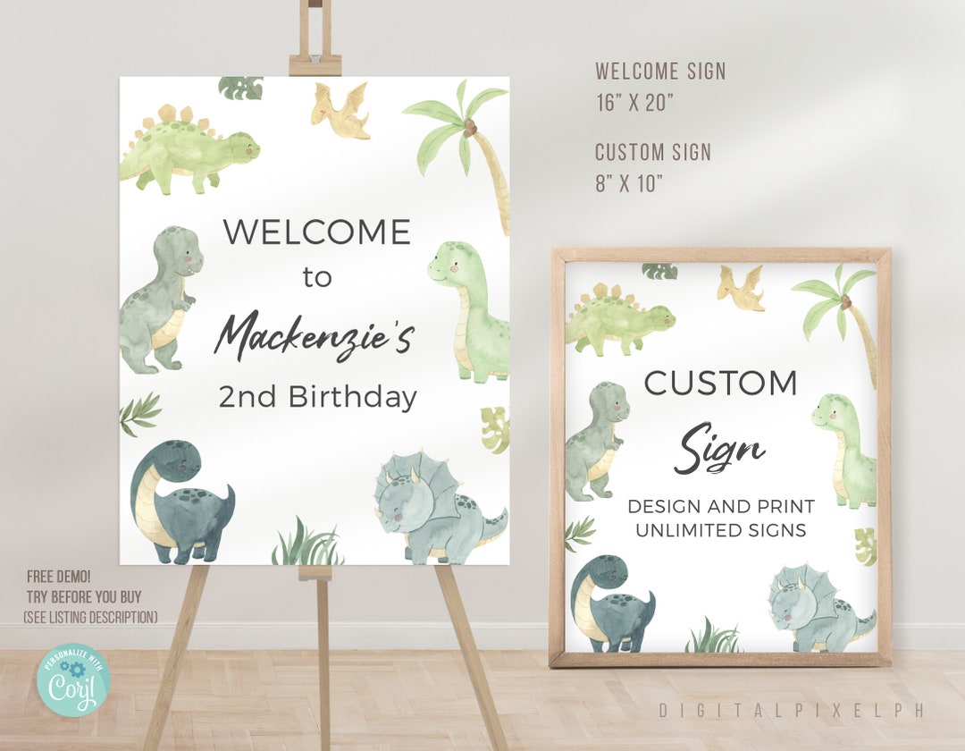 Editable Dinosaur Birthday Welcome Sign Template, Dinosaur Birthday ...