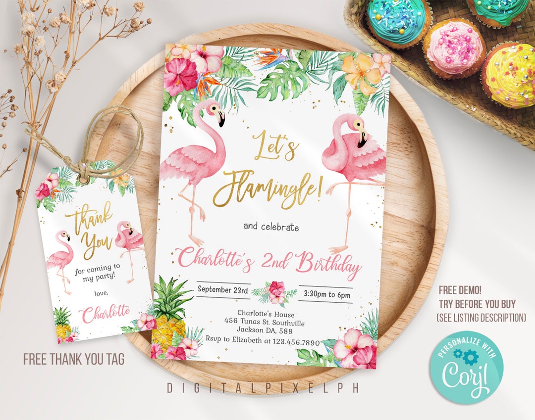 Editable Flamingo Birthday Invitation Template, Flamingle Invitation ...