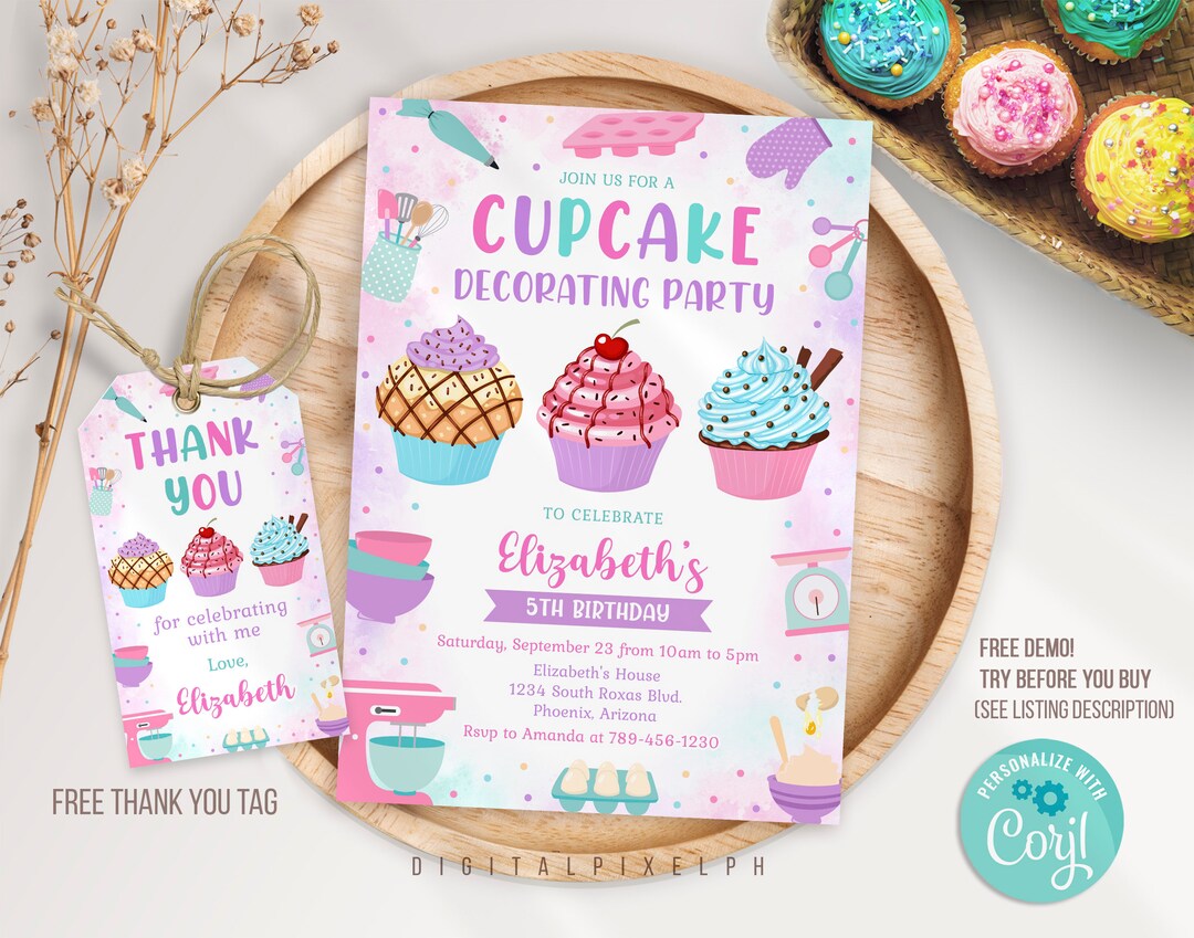 Editable Cupcakes Invitation, Cupcake Birthday Invitation, Sweet ...