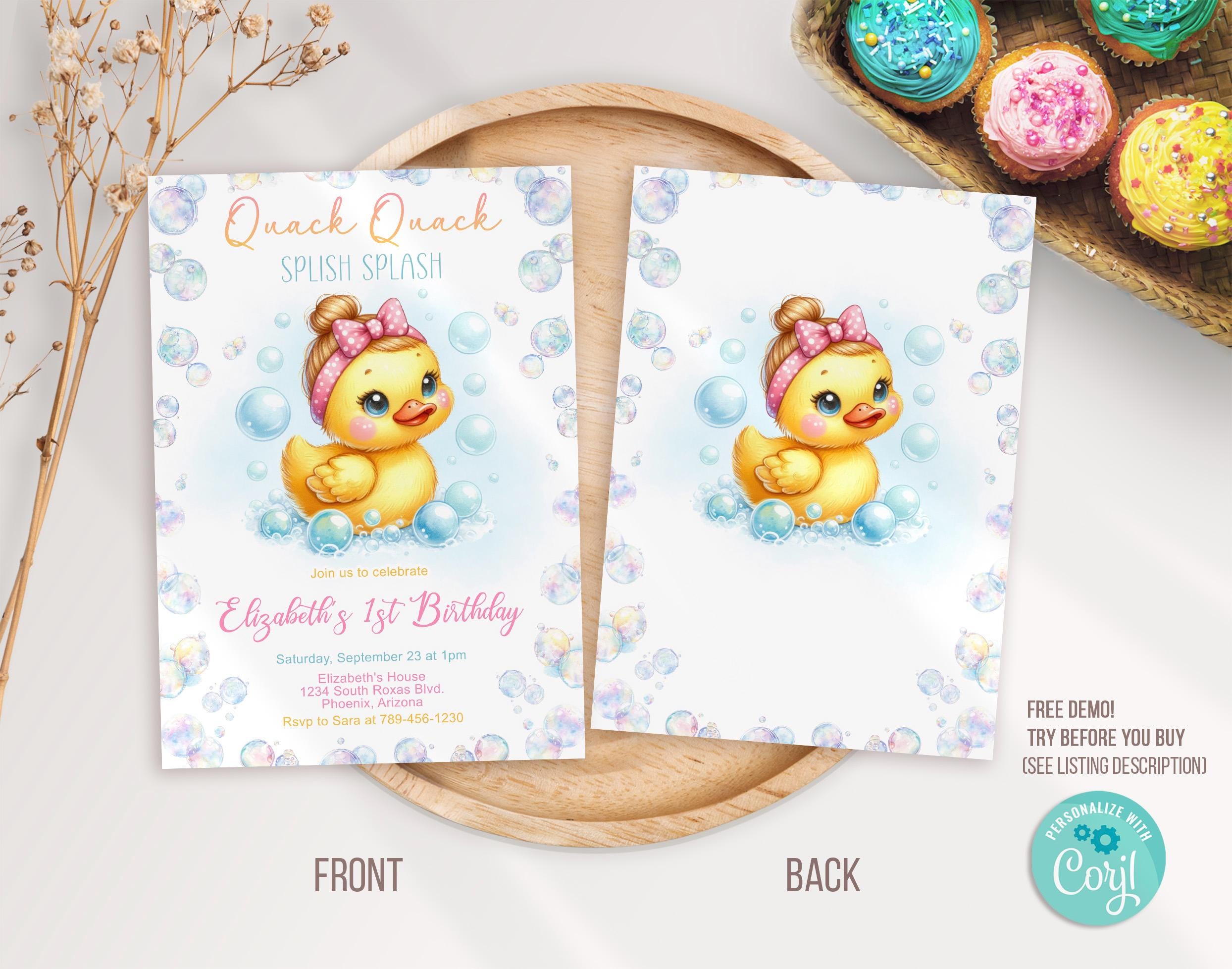 Editable Rubber Duckie Birthday Invitation Template, Rubber Duck ...
